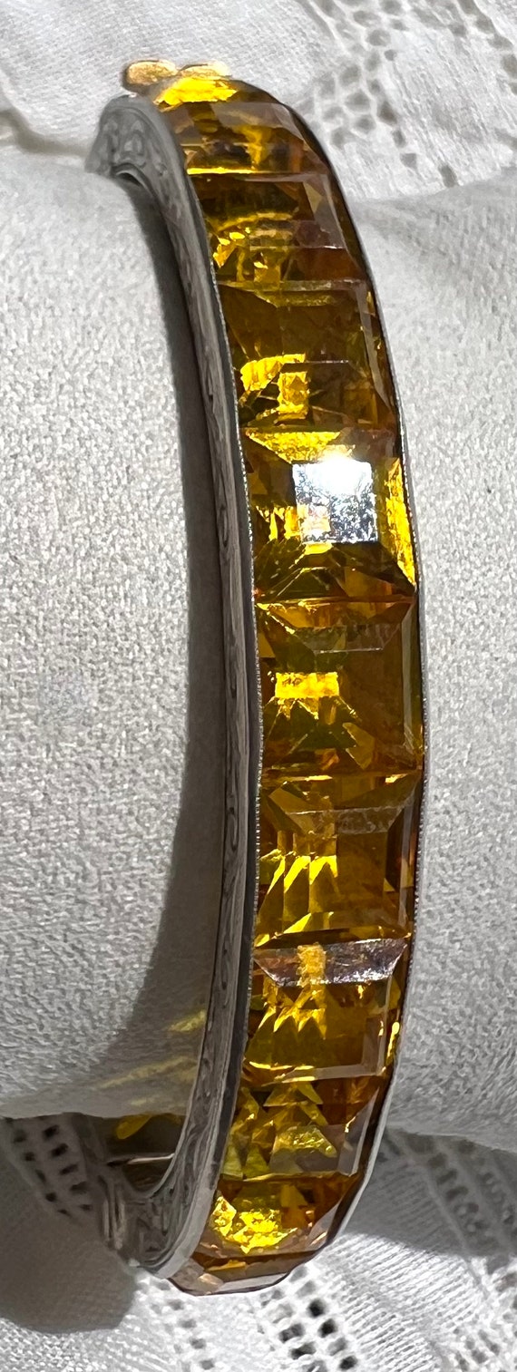 WIDE Vintage Art Deco YELLOW Channel-Set Paste Sterli… - Gem