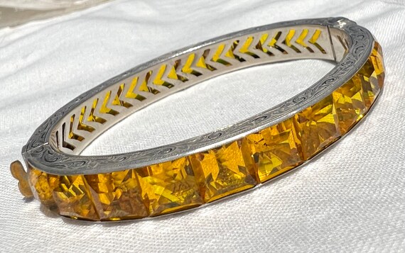 WIDE Vintage Art Deco YELLOW Channel-Set Paste Sterli… - Gem