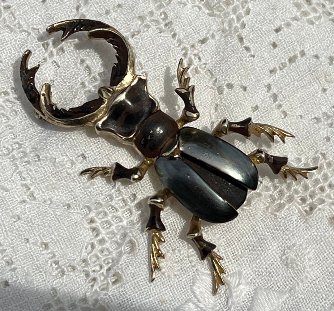 Rare Large Vintage 1940s Sterling Enamel Stag BEETLE BUG Brooch ...