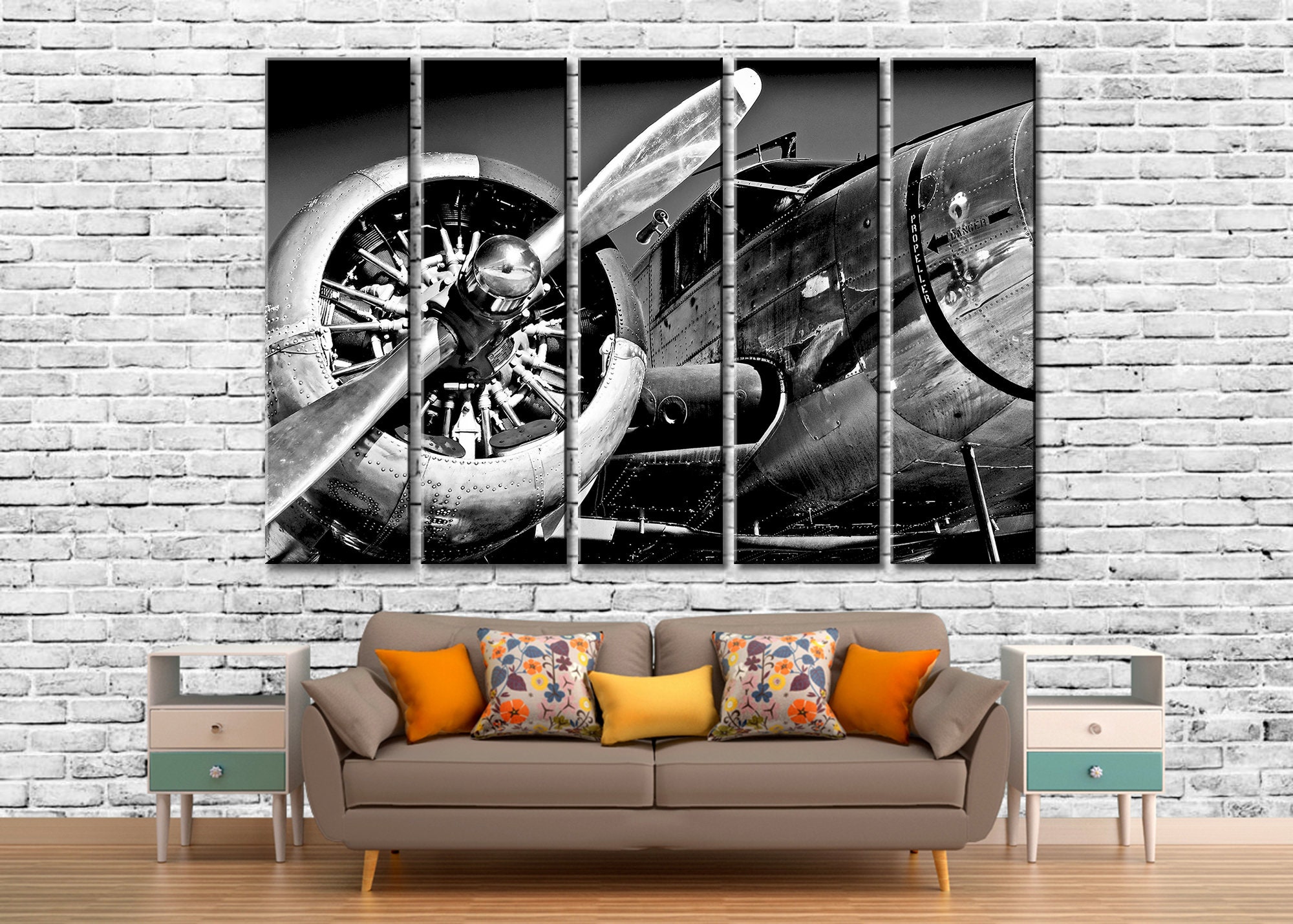 Engine Propeller Airplane Aircraft Vintage Aviation Art Set Print ...