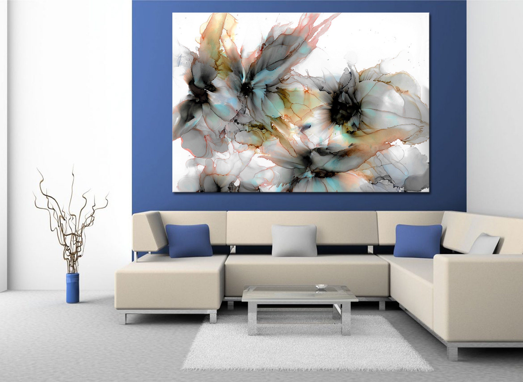 Beautiful Canvas Wall Art, Large Wall Art, Marble Wall Art, Flowers ...