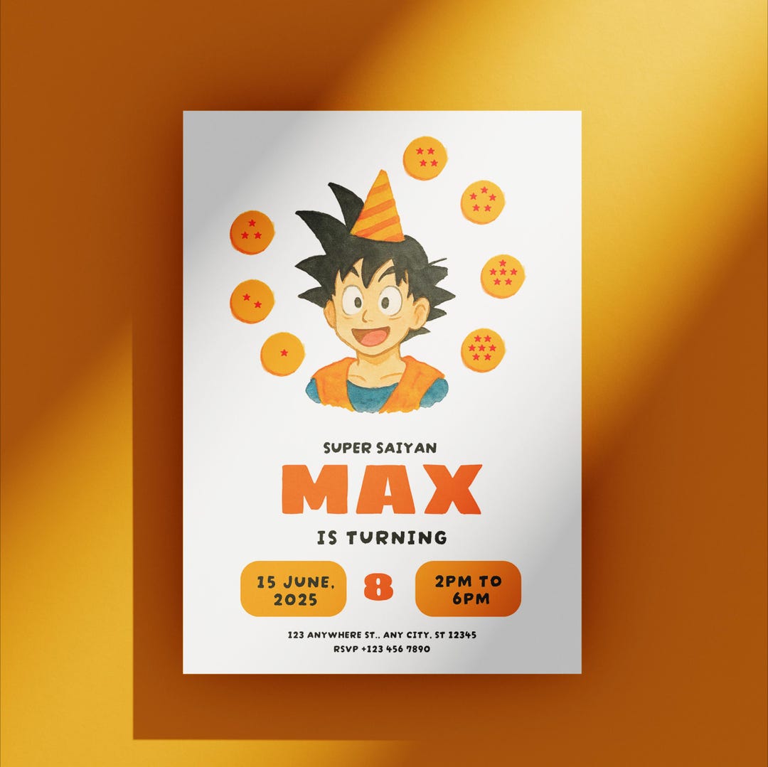Digital Editable Dragon Ball Birthday Party Invitation, Template, Goku ...