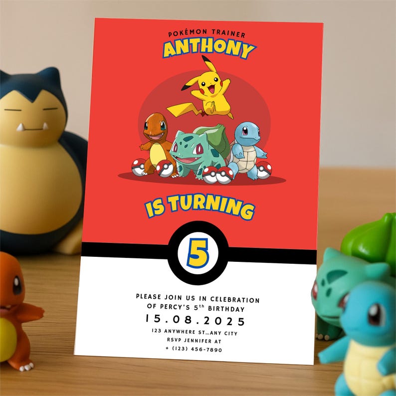 Digital Editable Pokemon Theme Birthday Party Invitation, Pokeball ...