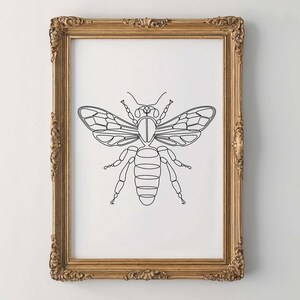 Bee One Line Art, Bumble Bee Line Drawing, Bee Motive Art, Abstract ...