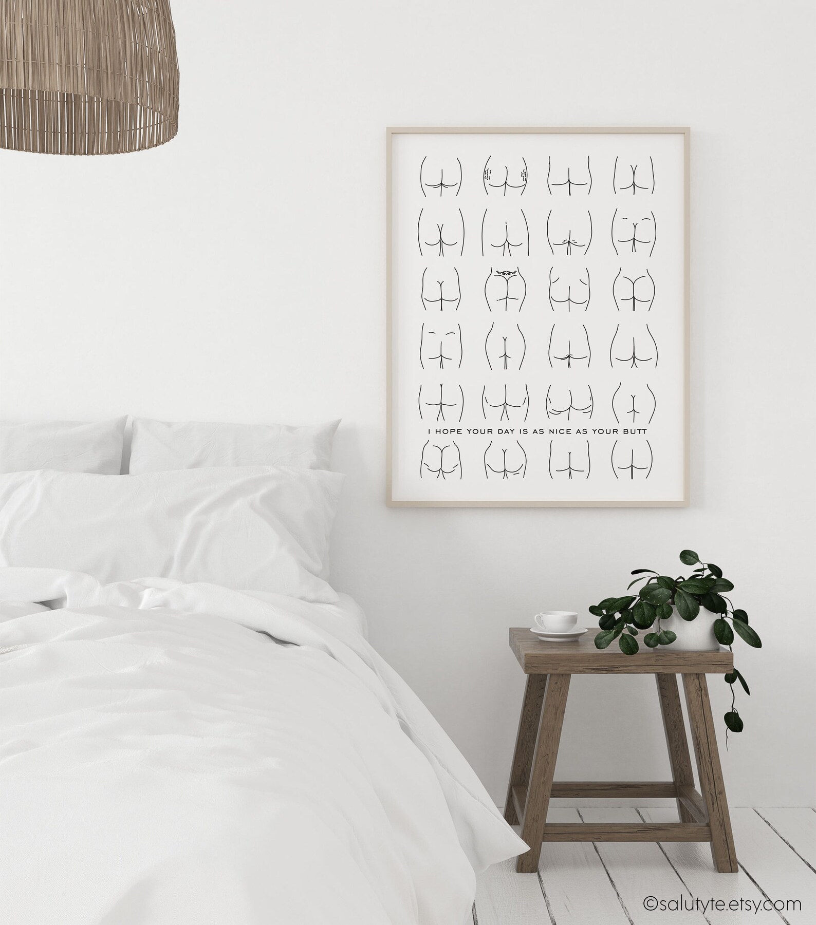 Butt Line Art and Quote Bum Types Drawing Curvy Figure | Etsy