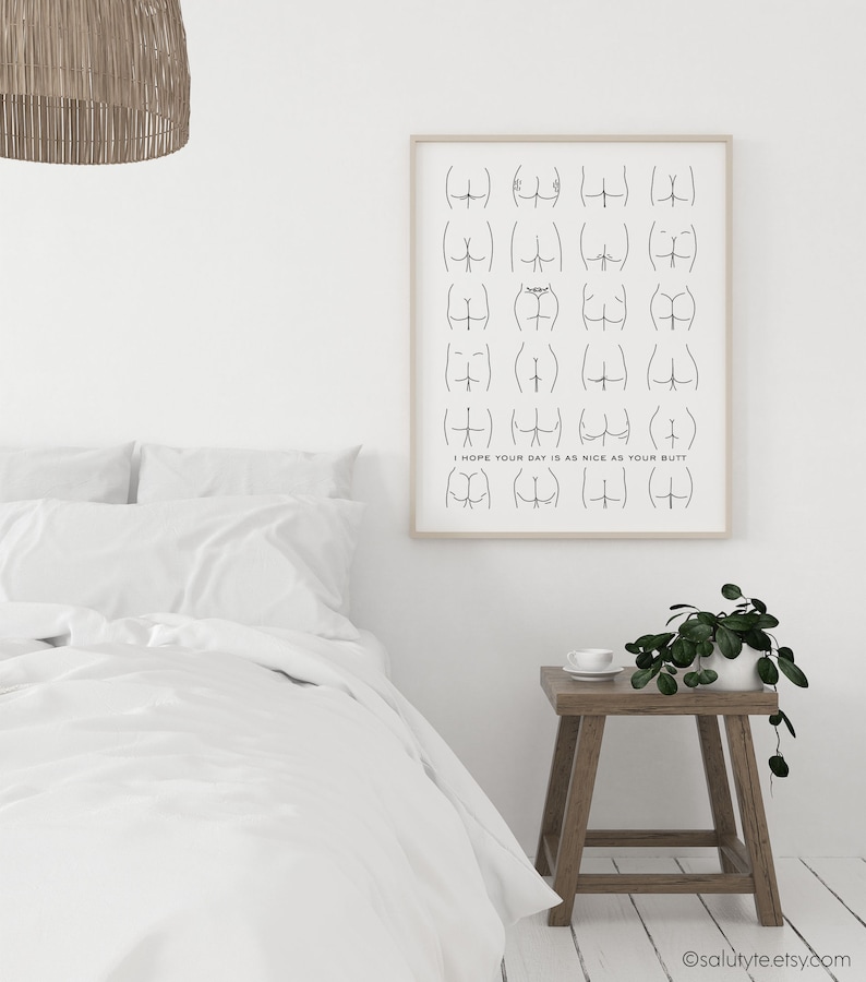 Butt Line Art and Quote Bum Types Drawing Curvy Figure | Etsy