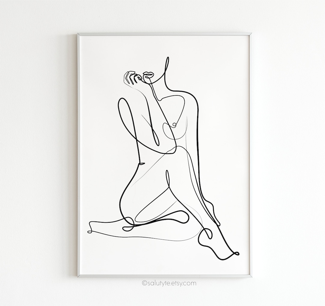 Arte de mulher sexy, impressão de arte de linha nua, desenho erótico, arte de linha com pincel ...