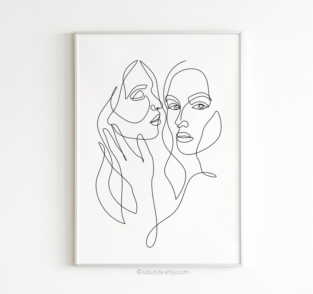 Female Couple Line Art, Sending a Hug Print, Erotic Lesbian Couple Art ...