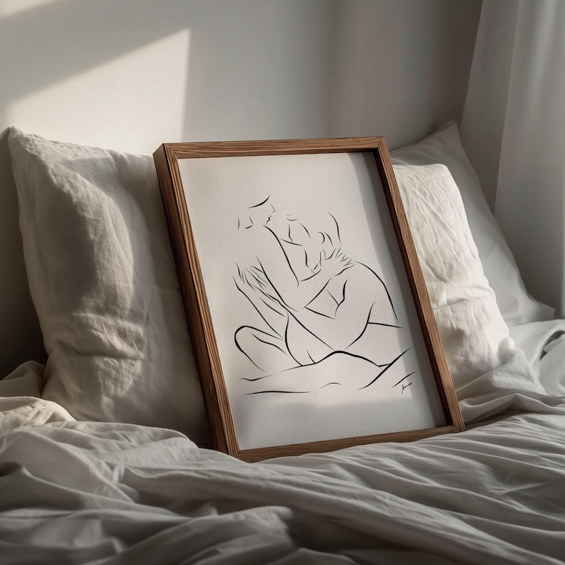 Couple Line Art Print Sexy Nude Drawing Black And White Digital
