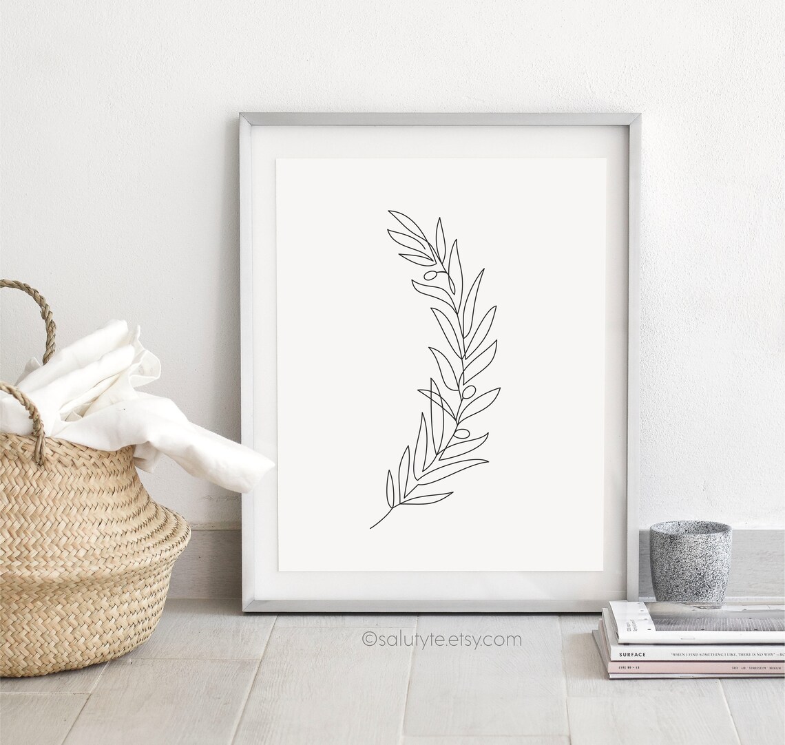 Olive Branch One Line Art Olive Tree Wall Art Olive Plant | Etsy