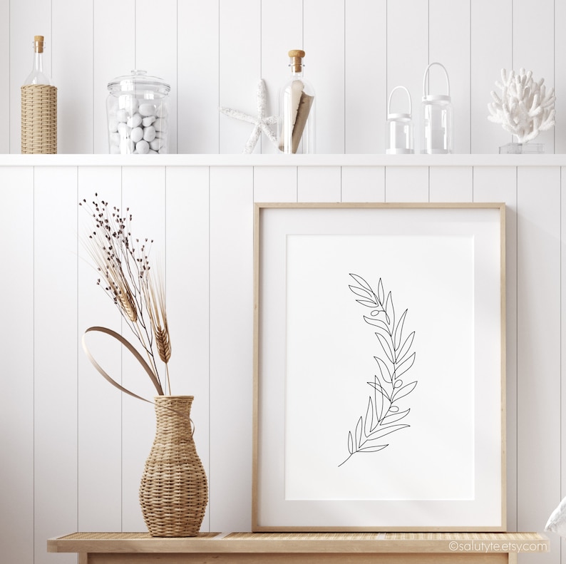 Olive Branch One Line Art Olive Tree Wall Art Olive Plant | Etsy