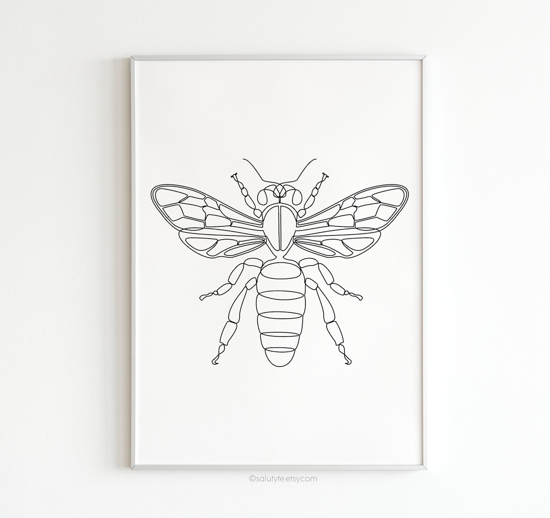 Bee One Line Art, Bumble Bee Line Drawing, Bee Motive Art, Abstract ...