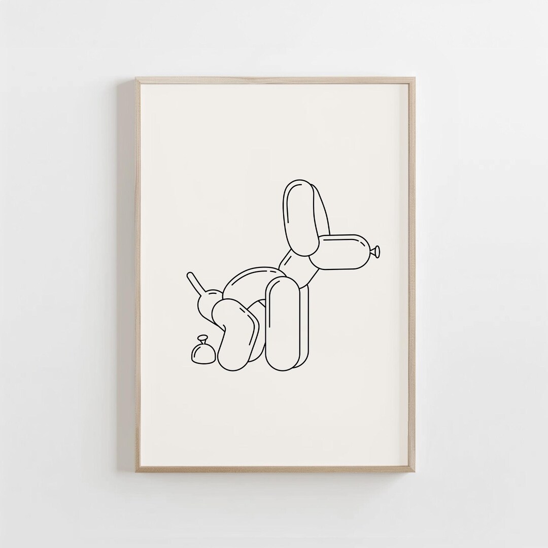 Funny Balloon Dog Pooping Line Art Print: Quirky Bathroom Poster ...