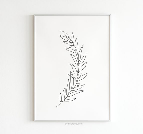 Olive Branch One Line Art Olive Tree Wall Art Olive Plant | Etsy