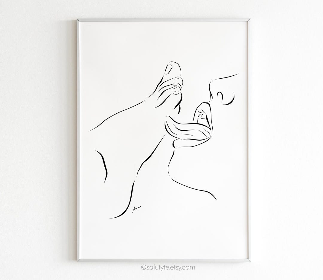 Sensual Foot and Tongue Line Art, Erotic Minimalist Drawing, Intimate ...