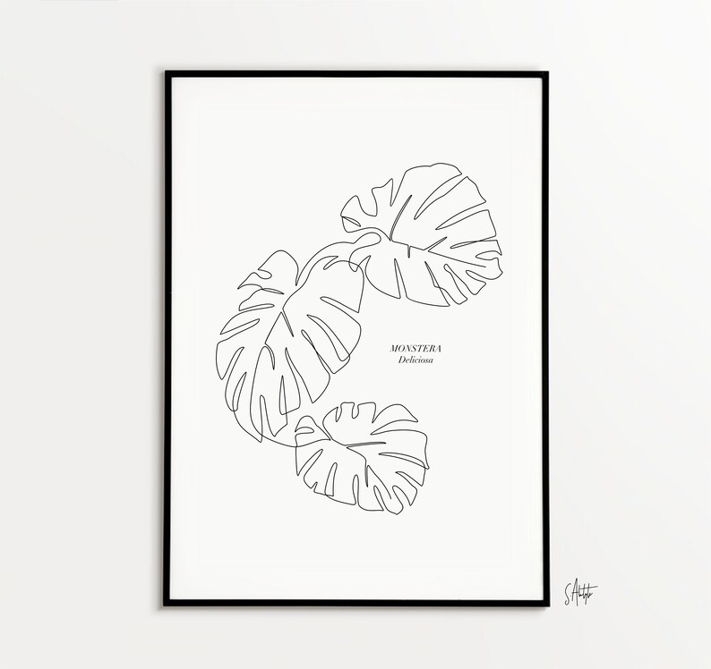 Line Art Monstera Leaves Monstera Deliciosa Drawing | Etsy