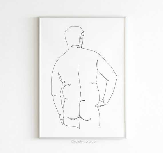Chubby Man One Line Art Naked Men Line Drawing Man Back Etsy Uk