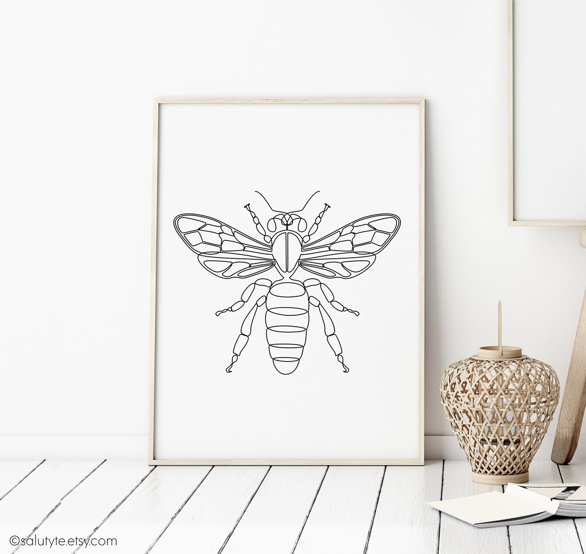 Bee One Line Art Bumble Bee Line Drawing Bee Motive Art | Etsy