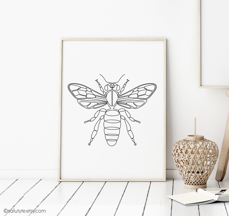 Bee One Line Art Bumble Bee Line Drawing Bee Motive Art | Etsy