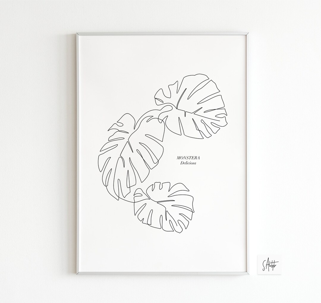 Line Art Monstera Leaves, Monstera Deliciosa Printable Art, Monstera ...