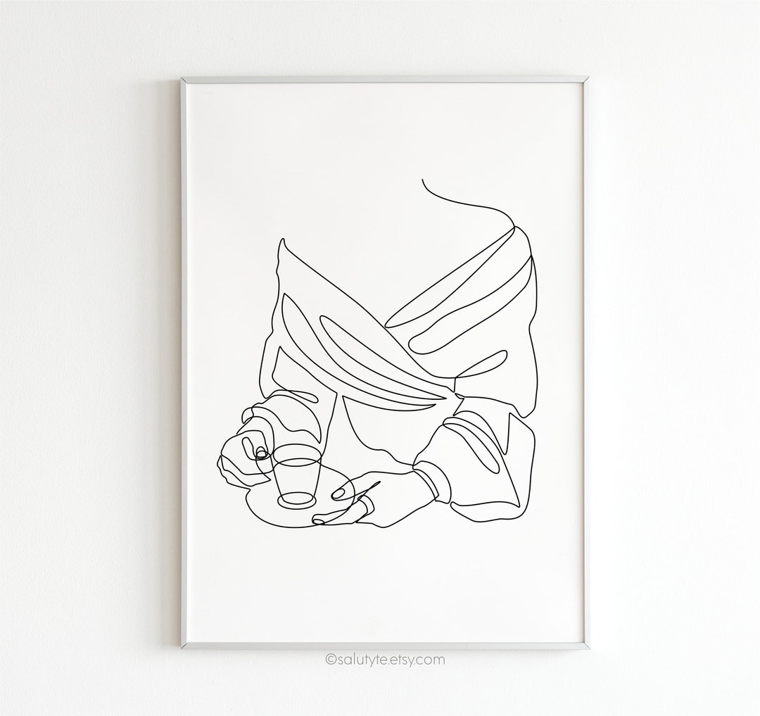 Woman Drinking Tea Print, Cup of Tea or Coffee Drawing, Parisian Style ...