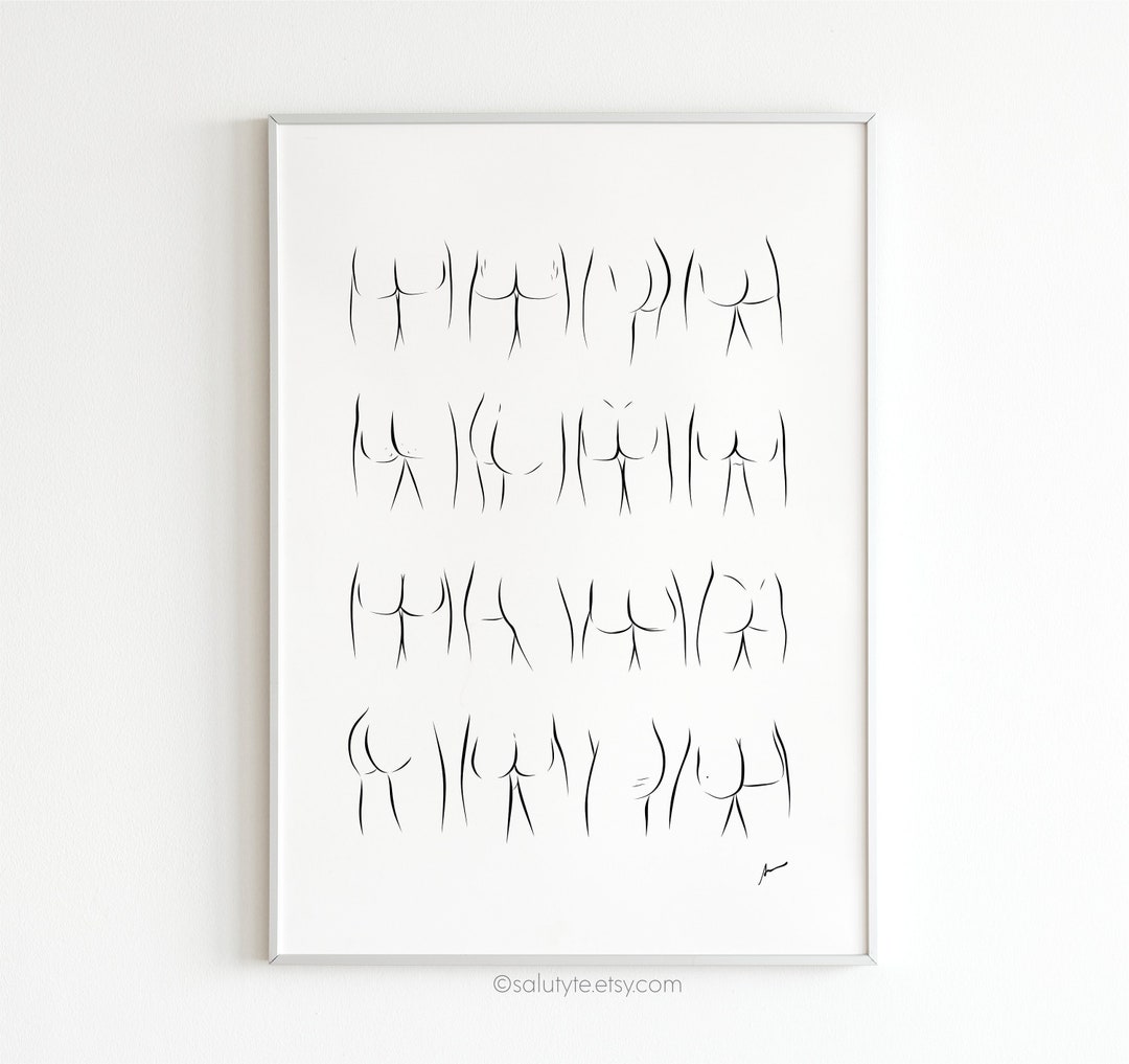Butt Line Art Print, Butt Drawings Print, Body Positive Art, Bum Types ...