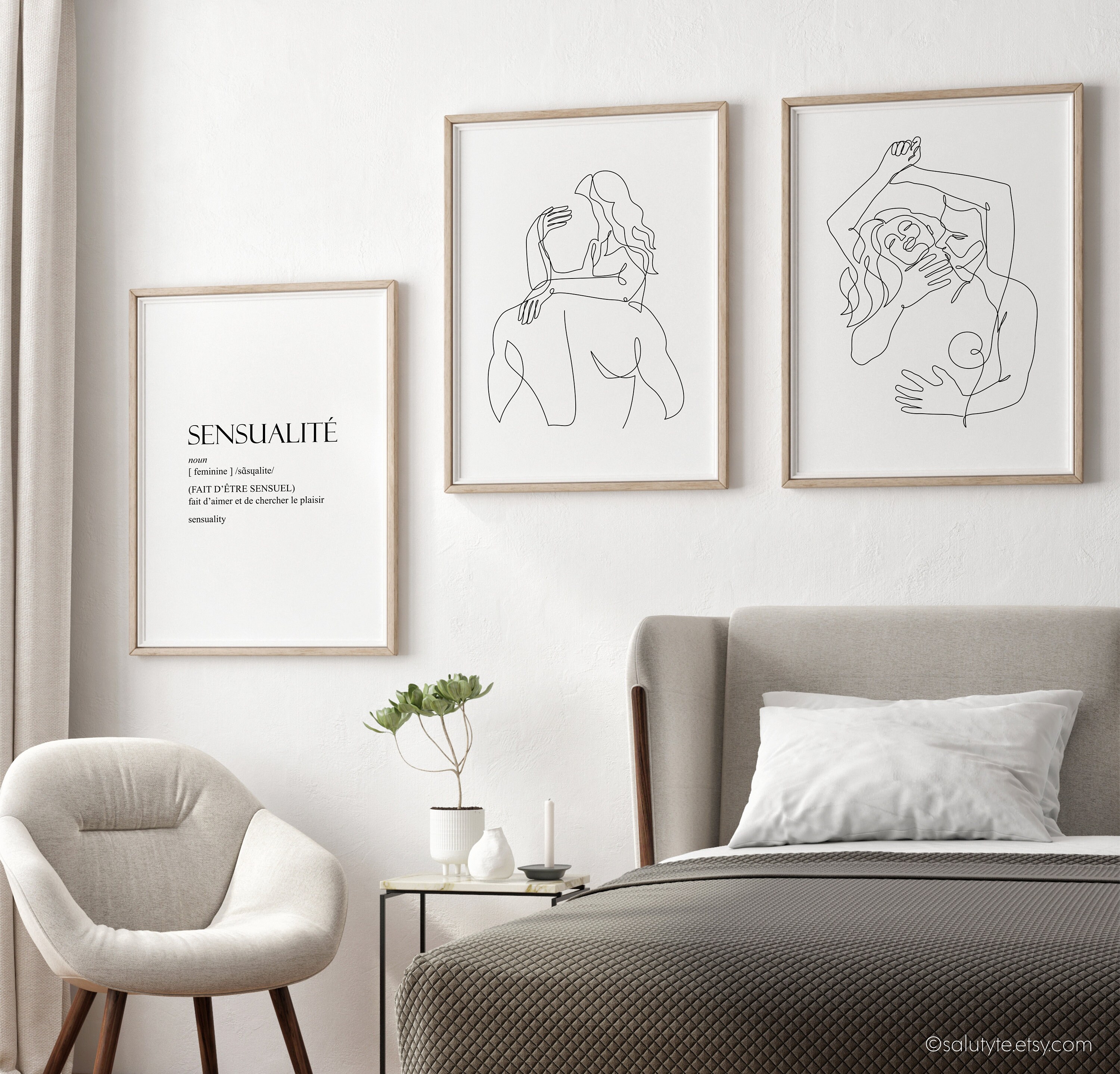 Set Of 3 Couple Prints Sensual Art Sexynude Line Art Erotic Etsy