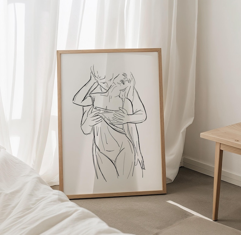 Nude Couple Line Art Print Erotic Lovers Sketch Digital Download
