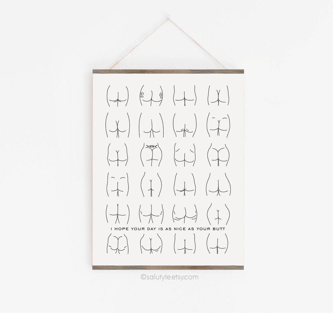 Butt Line Art and Quote Bum Types Drawing Curvy Figure | Etsy