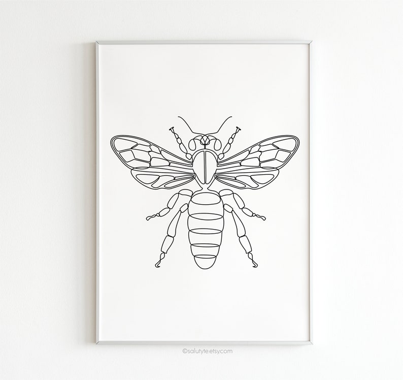 Bee One Line Art Bumble Bee Line Drawing Bee Motive Art | Etsy