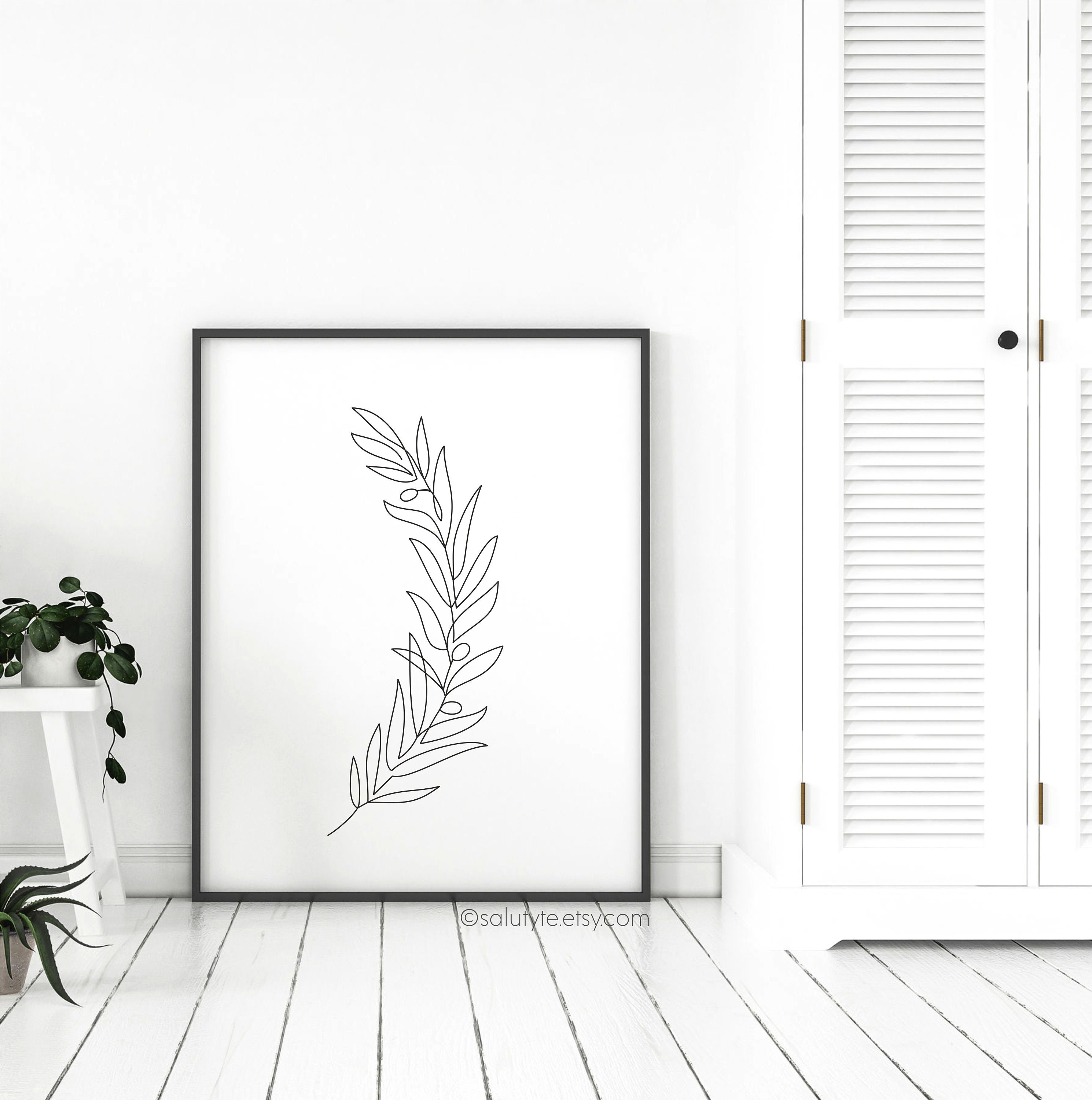 Olive Branch One Line Art Olive Tree Wall Art Olive Plant | Etsy