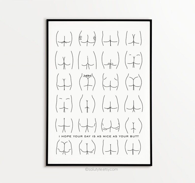 Butt Line Art and Quote Bum Types Drawing Curvy Figure | Etsy