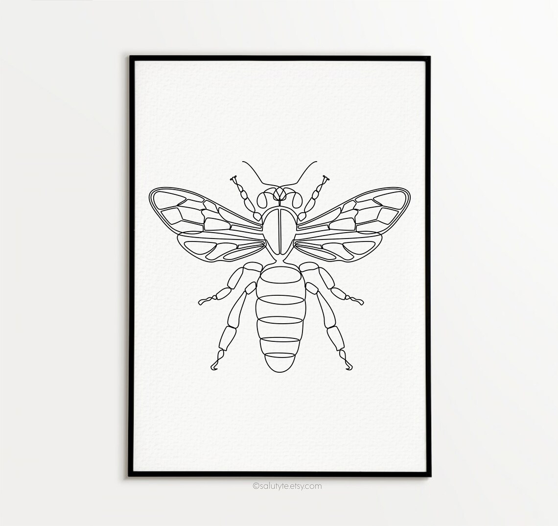 Bee One Line Art Bumble Bee Line Drawing Bee Motive Art | Etsy