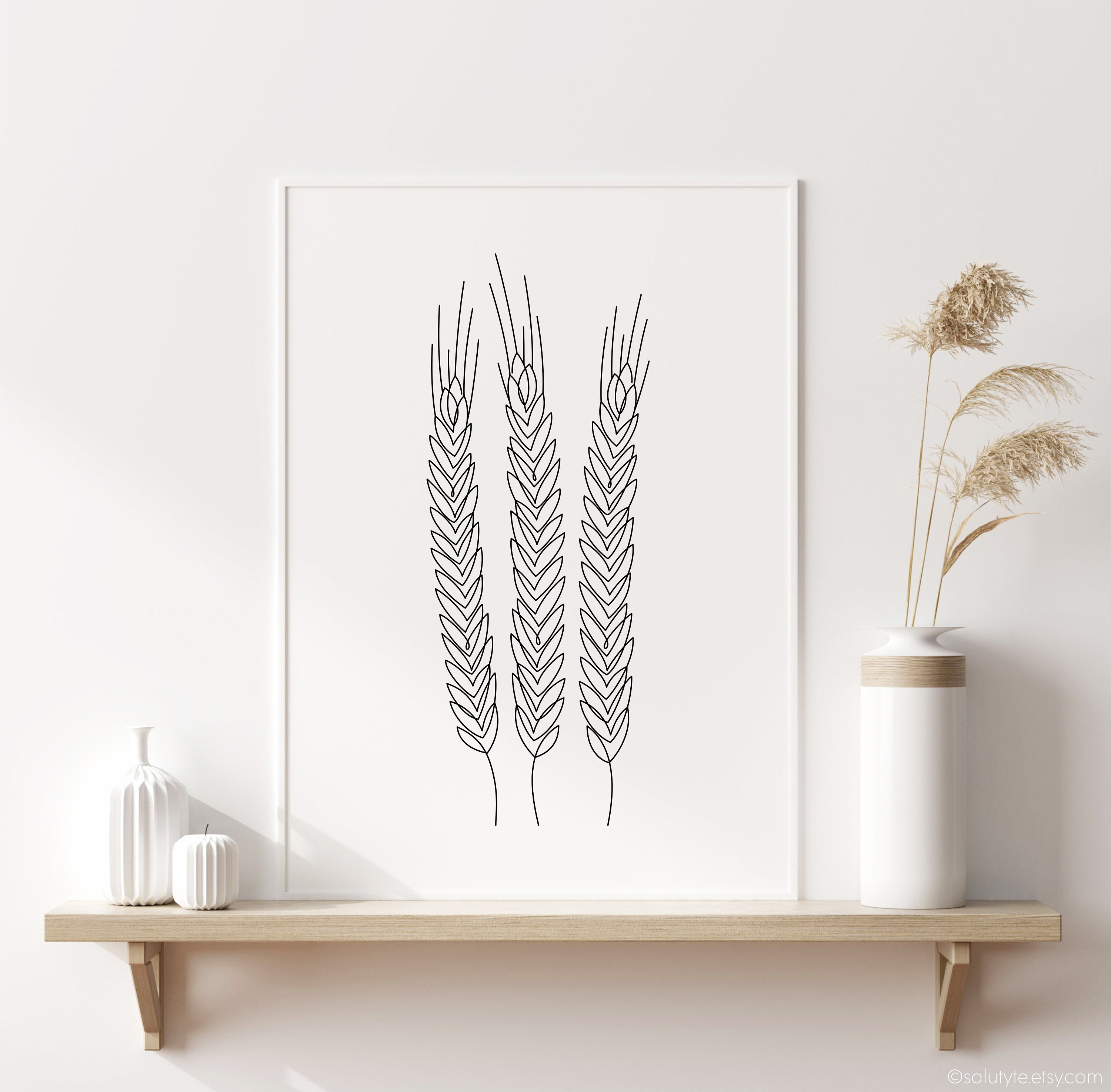Wheat Line Art Botanical Art Print Abstract Wheat Grass Wall | Etsy