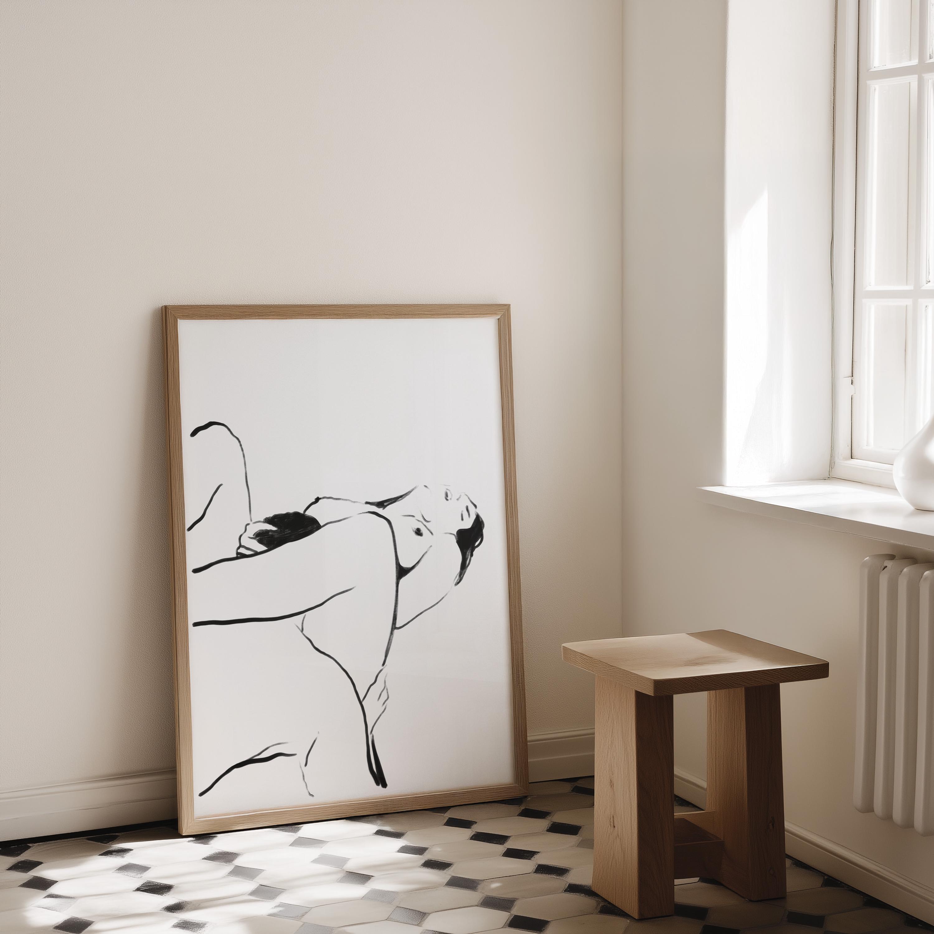 Couple Line Art Print: Intimate Lovers Painting, Minimalist Nude Sketch ...