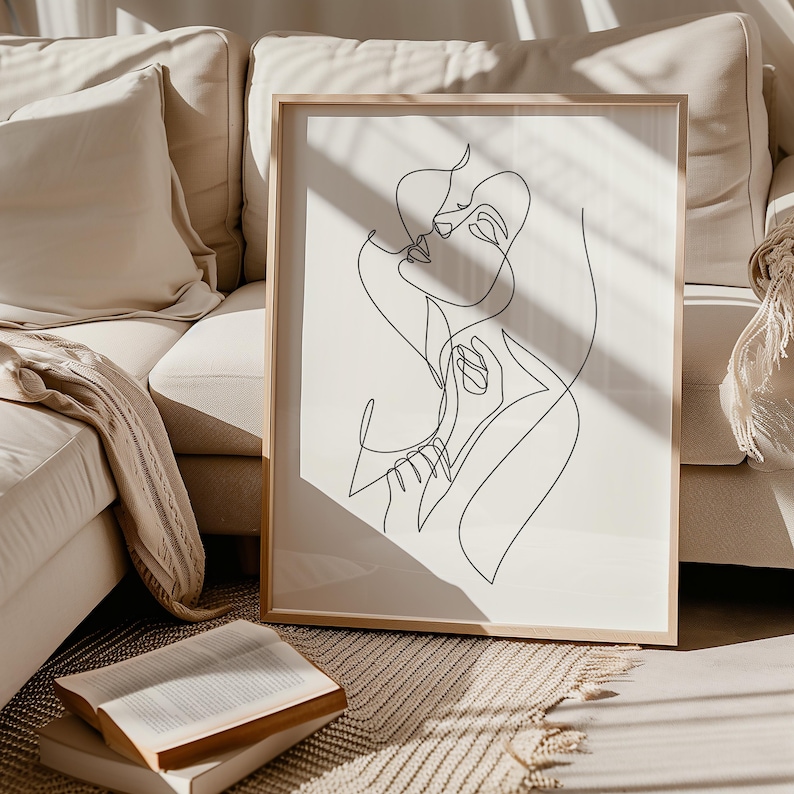 Lesbian Kiss Line Art Print: Intimate Women Couple Drawing (digital ...