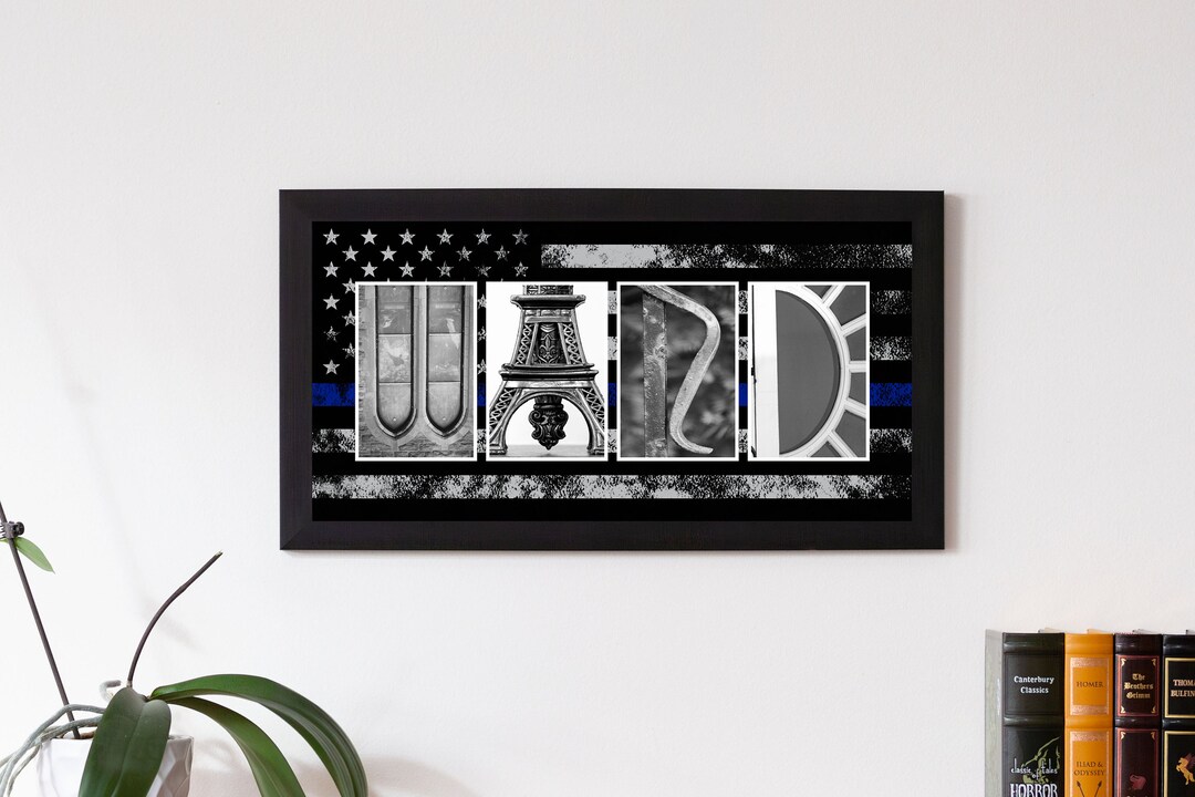 Police Thin Blue Line Photo Sign | Personalized Letter Picture Art ...
