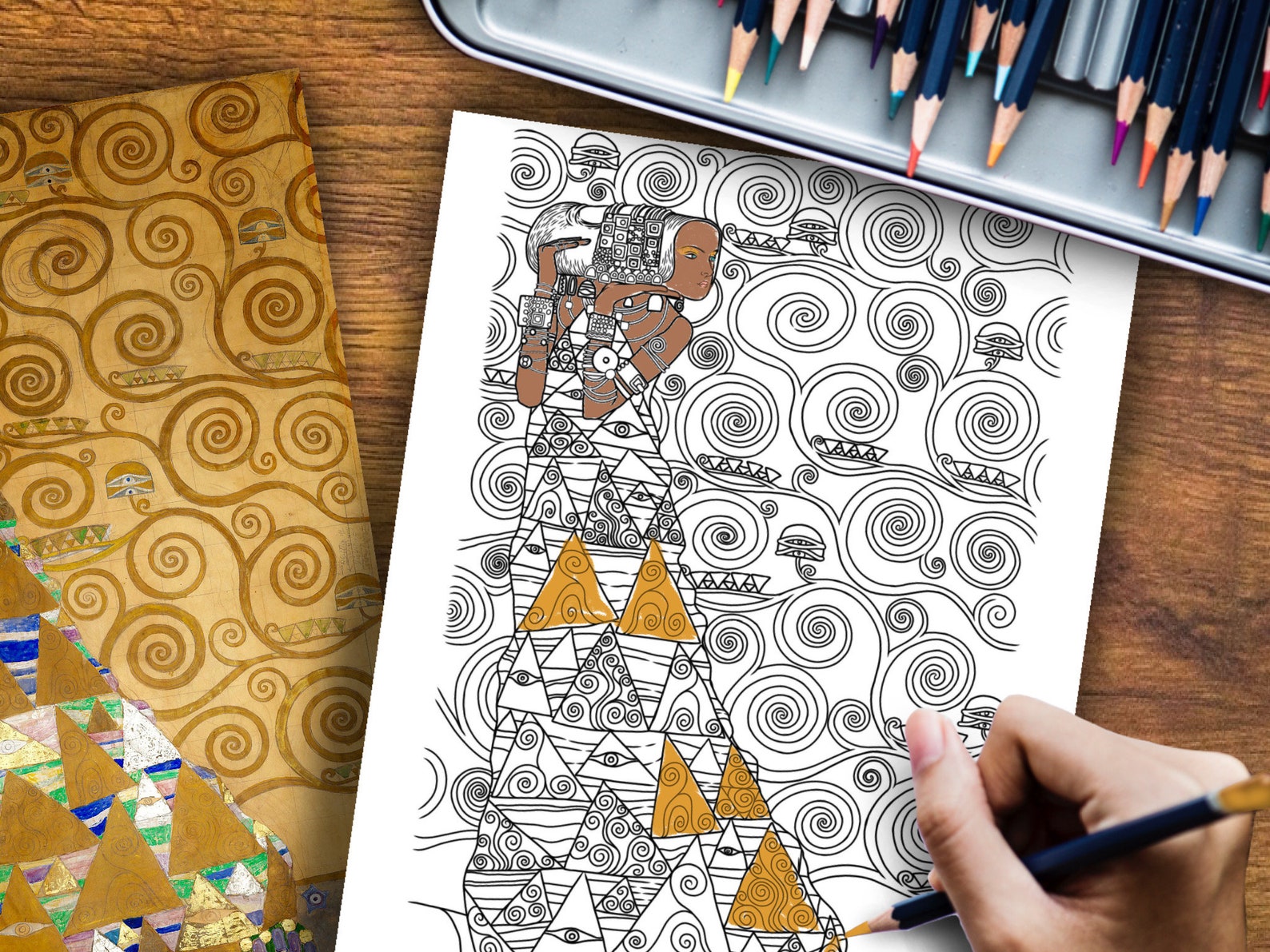 Gustav Klimt Coloring Detail Hand-drawn Printable Page | Expectation ...