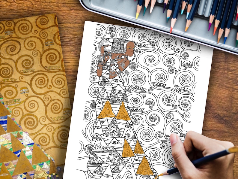 Gustav Klimt Coloring Detail Hand-drawn Printable Page | Expectation ...