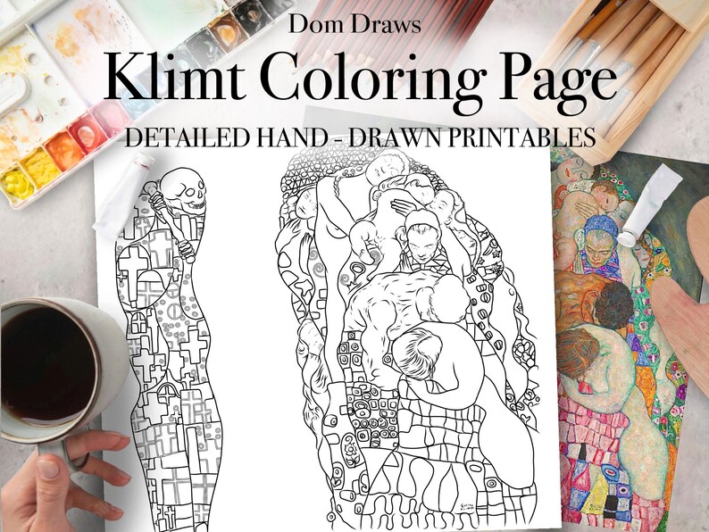Gustav Klimt Coloring Detail Hand-drawn Printable Page | Death and Life ...