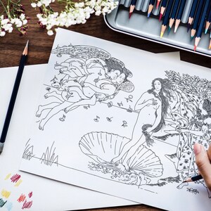 The Birth of Venus Coloring Detailed Hand - Drawn Botticelli, Adult ...