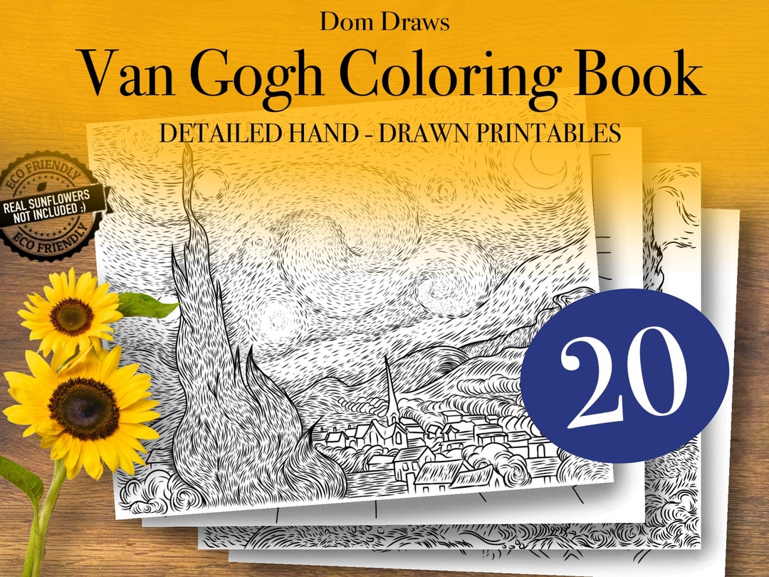 Adult Coloring Book Vincent Van Gogh Detailed Hand-drawn Paintings ...