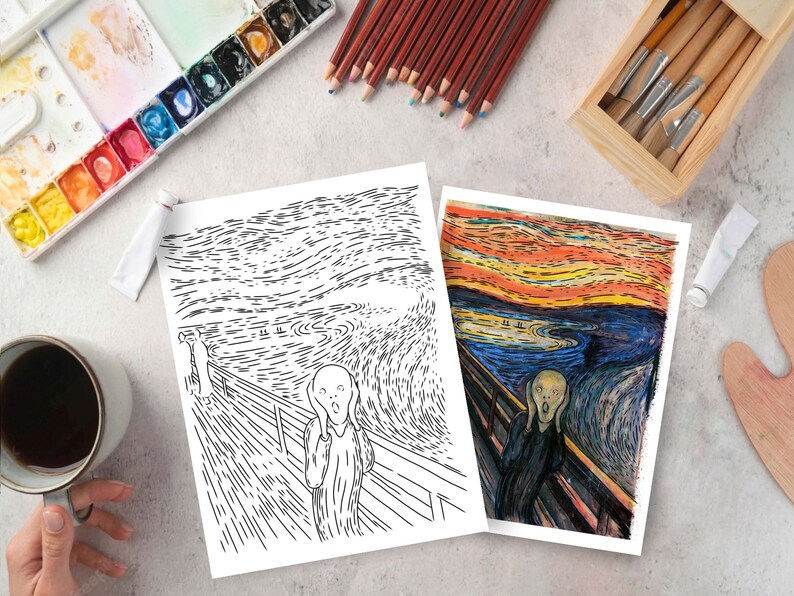 The Scream Edvard Munch, Adult Coloring Detail Hand-drawn Printable ...