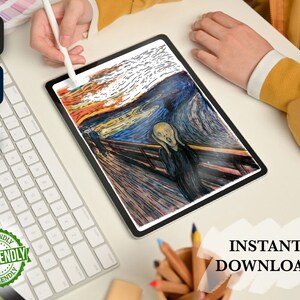 The Scream Edvard Munch, Adult Coloring Detail Hand-drawn Printable ...