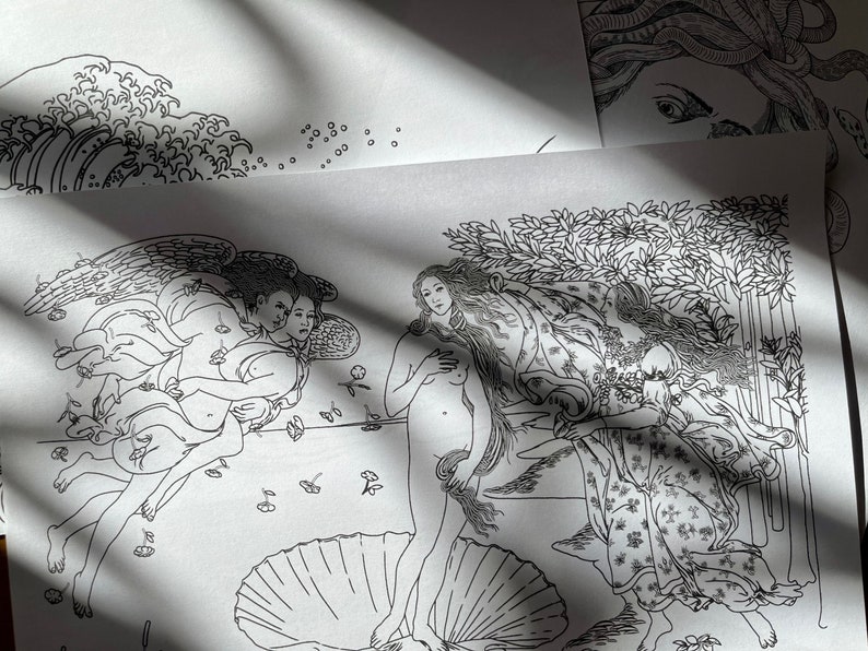 The Birth of Venus Coloring Detailed Hand - Drawn Botticelli, Adult ...