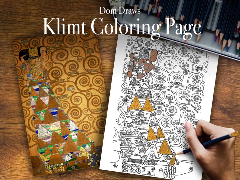 Gustav Klimt Coloring Detail Hand-drawn Printable Page Expectation ...
