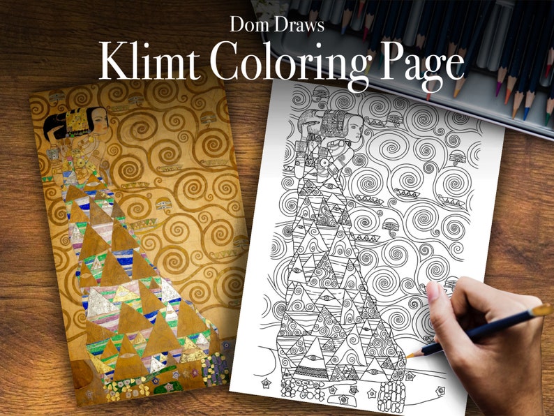 Gustav Klimt Coloring Detail Hand-drawn Printable Page | Expectation ...