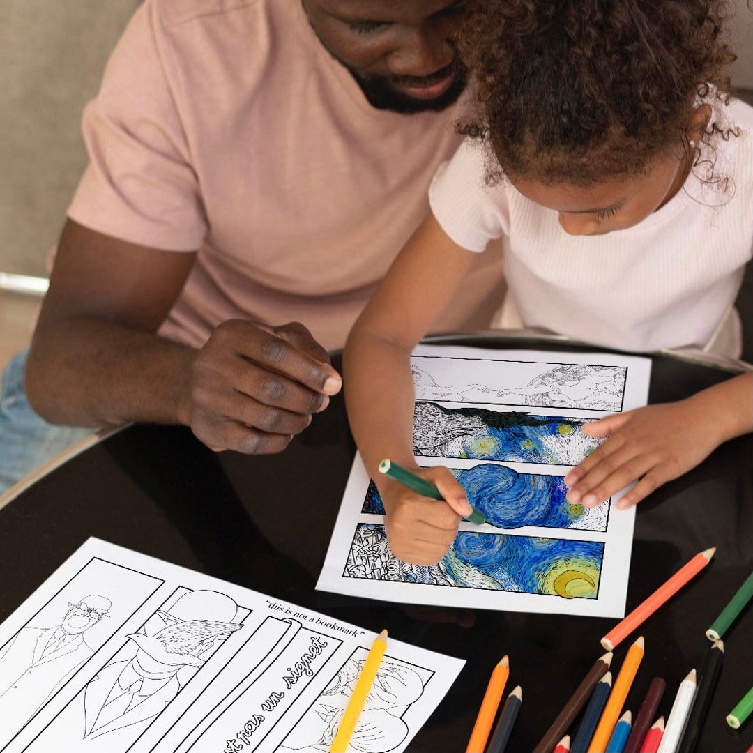 24 Coloring Bookmarks | Famous Art Coloring Pages, Van Gogh, Klimt ...