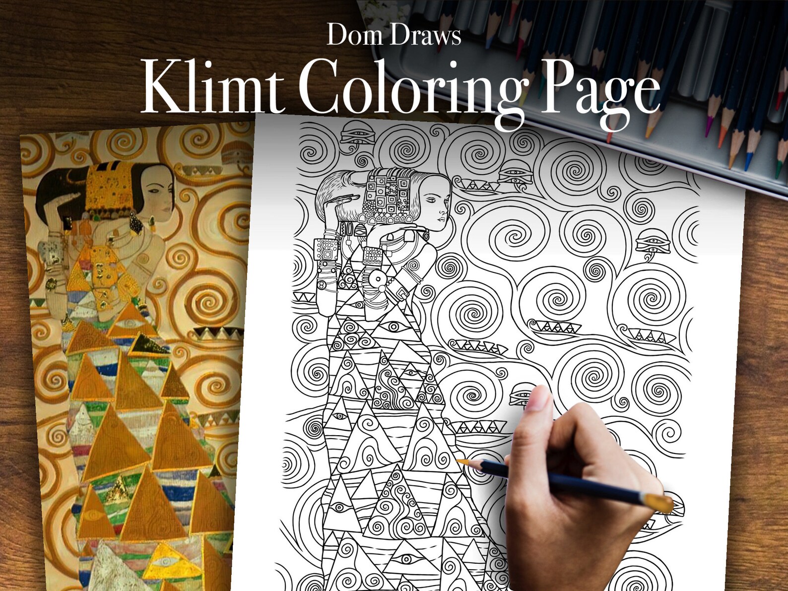 Gustav Klimt Coloring Detail Hand-drawn Printable Page | Expectation ...