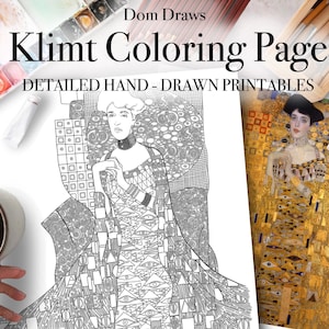 Gustav Klimt Coloring Woman in Gold Hand-drawn Printable Page ...